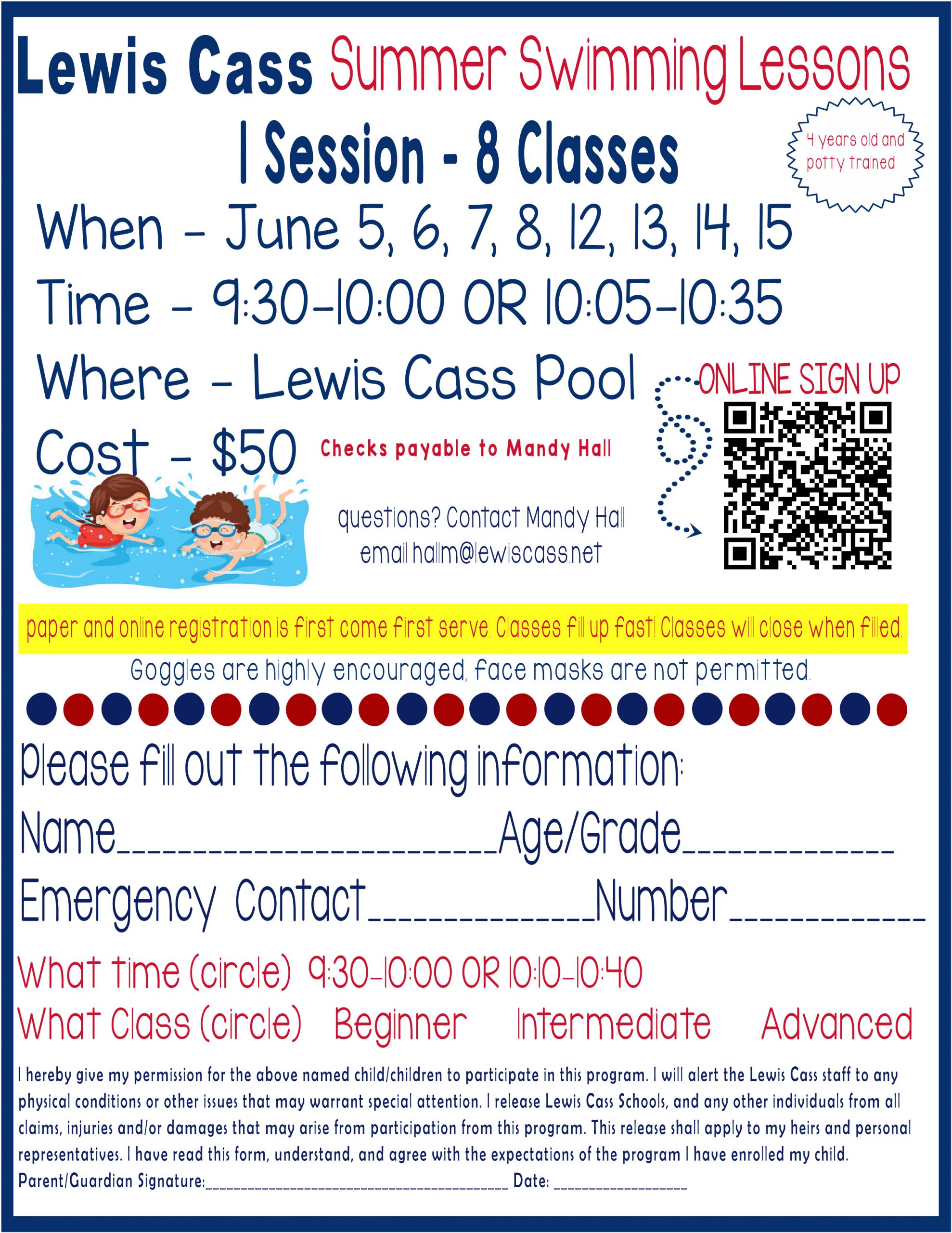 Summer Swimming Lessons – Lewis Cass Schools